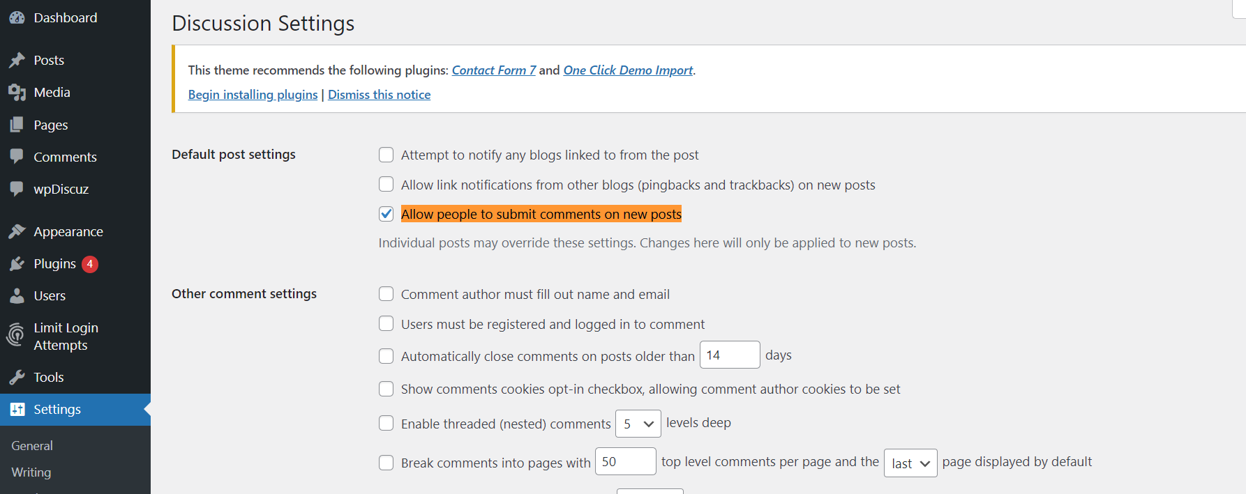 How to enable wordpress post byt default comment enabled - cmsGalaxy