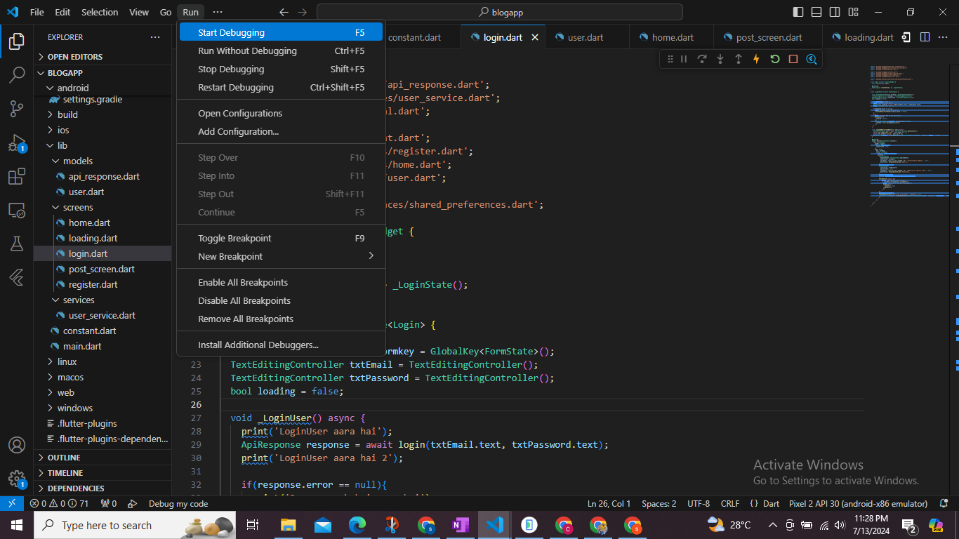 how to run and debug in vs code flutter application - cmsGalaxy